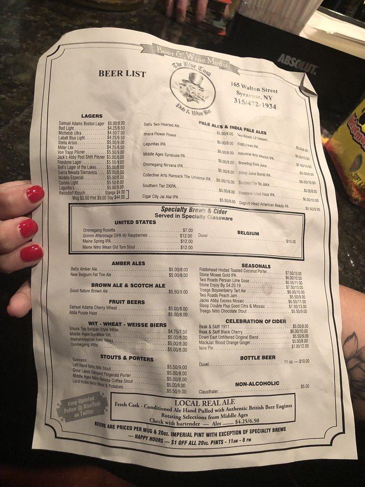 Menu at Blue Tusk pub & bar, Syracuse