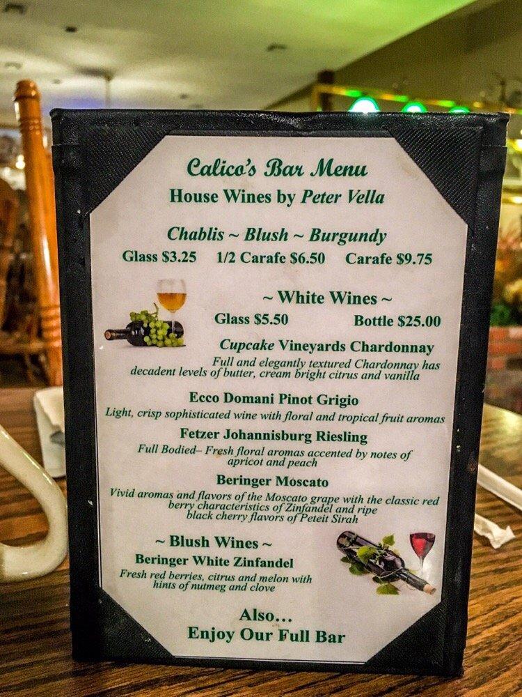 Menu at Calico's restaurant, Kingman, 418 W Beale St