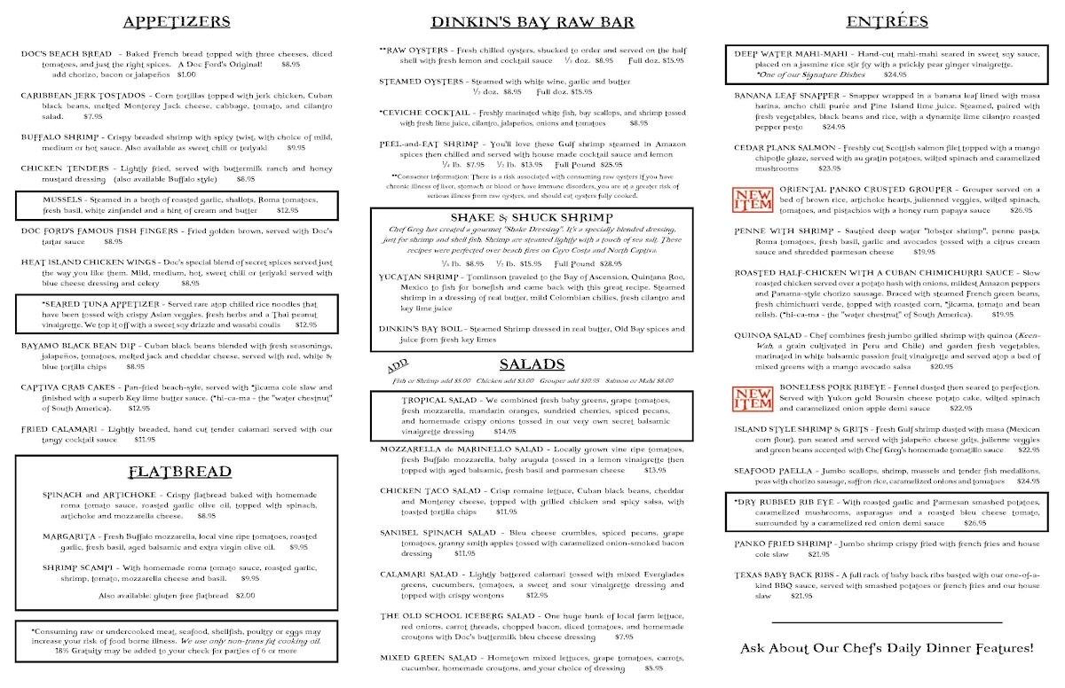 Menu at Doc Ford's Rum Bar & Grille, Sanibel, Island Inn Rd