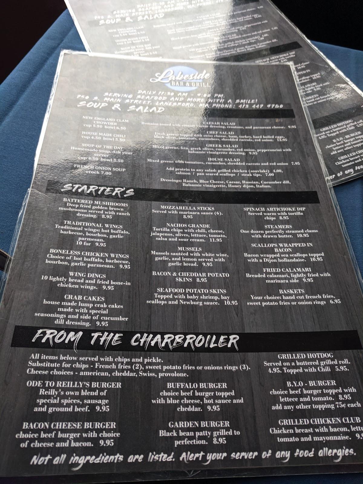 Menu at Lakeside Bar & Grill, Lanesborough, 750 S Main St