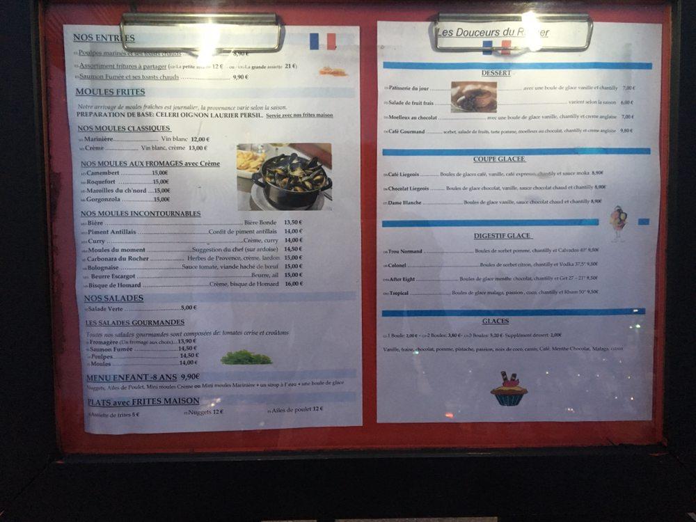 Menu at Le Rocher, Chez Mina moules frites restaurant, Nice, 8 Pl. Guynemer