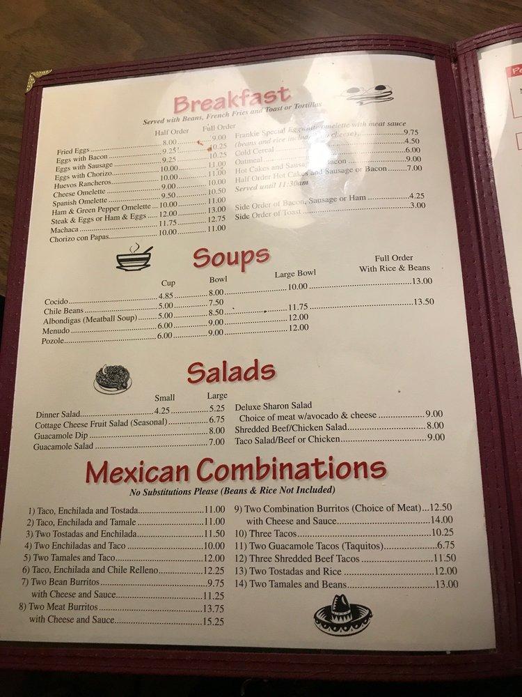 Menu at Mitla Cafe, San Bernardino