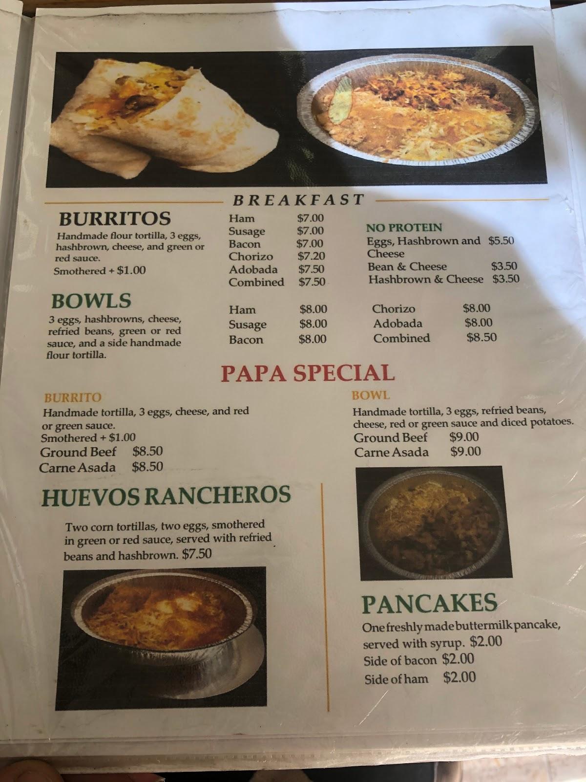 Menu at Papa Nachos Mexican Grill restaurant, Bloomfield