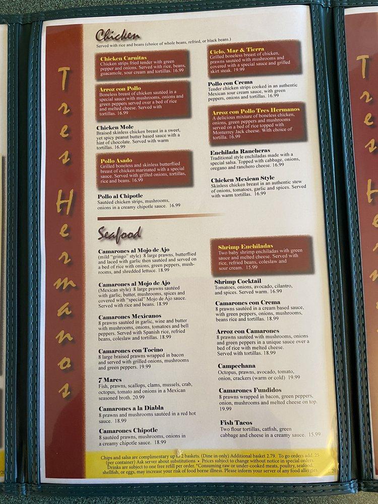Menu at Tres Hermanos restaurant, Marysville