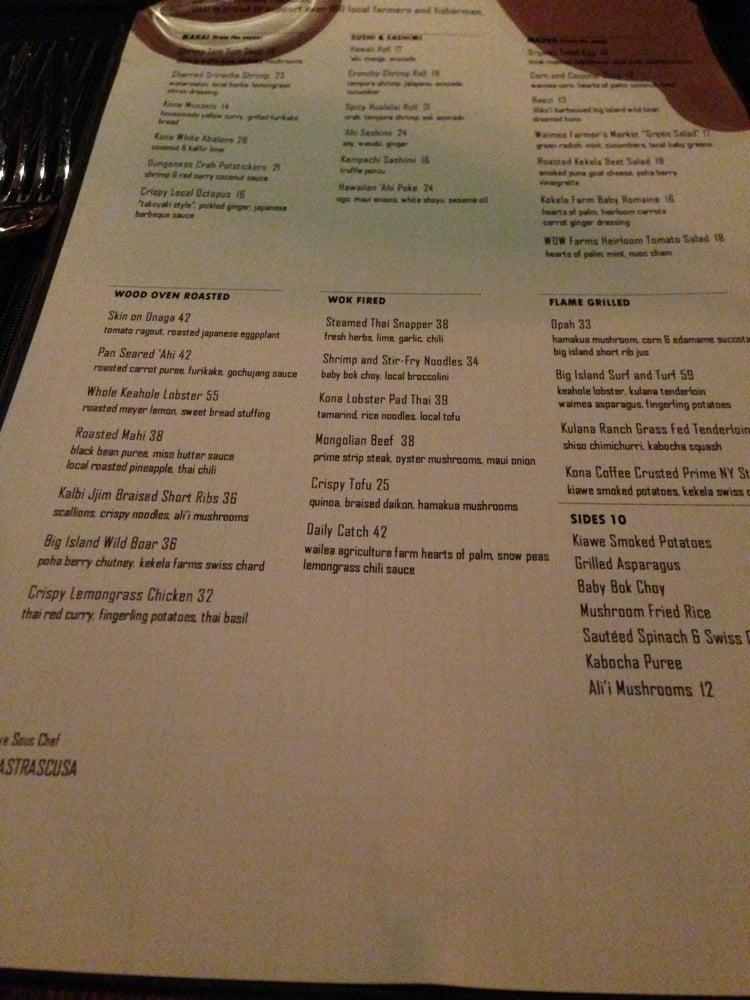Menu at ULU Ocean Grill restaurant, Kalaoa