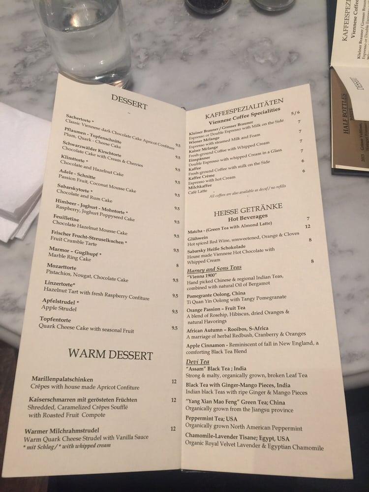Menu at Café Sabarsky, New York City