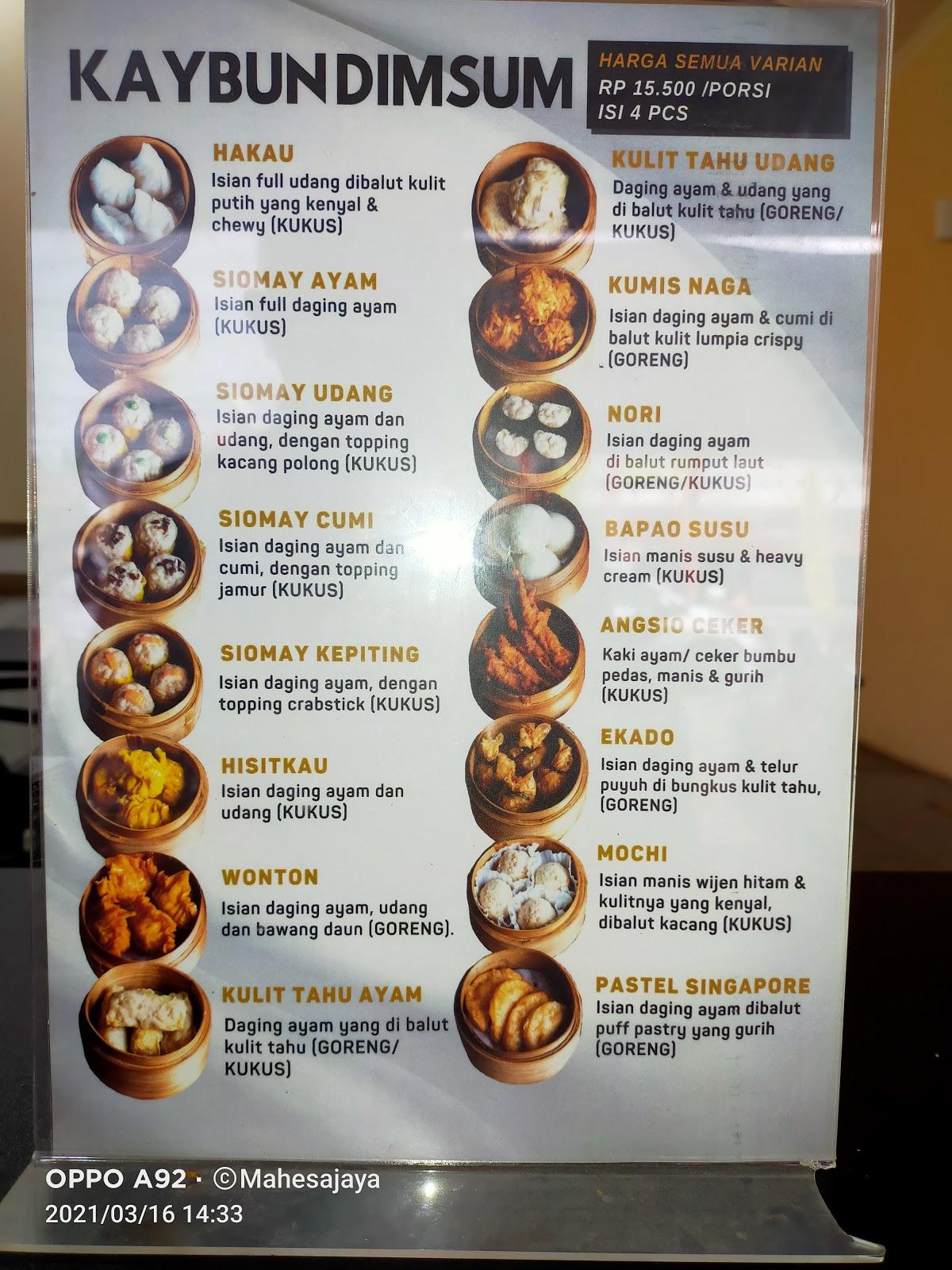 Menu at Kaybun Dimsum Purwakarta restaurant, Purwakarta
