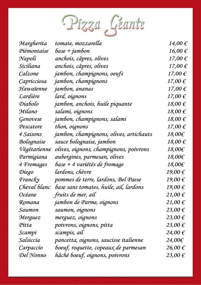 Menu at Pizzeria del Nonno, Quaregnon