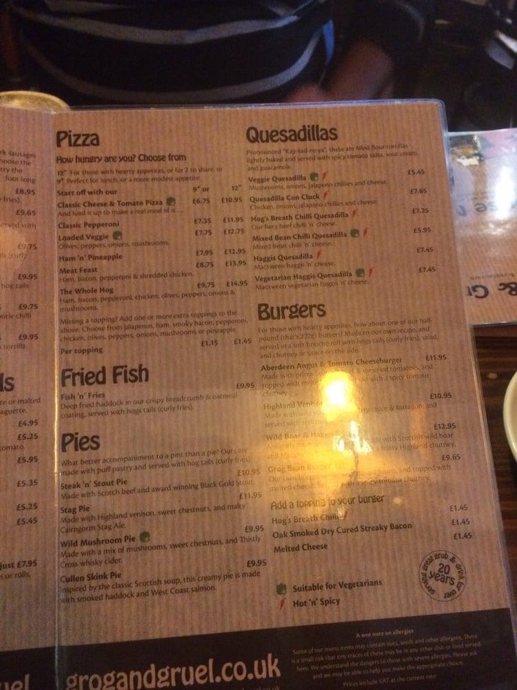 Menu at The Grog & Gruel pub & bar, Fort William
