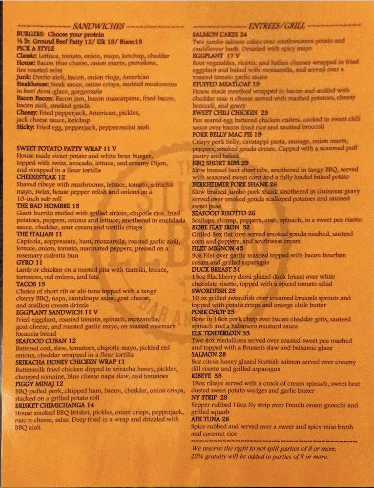 Menu at The Sticky Elbow restaurant, Williamsport