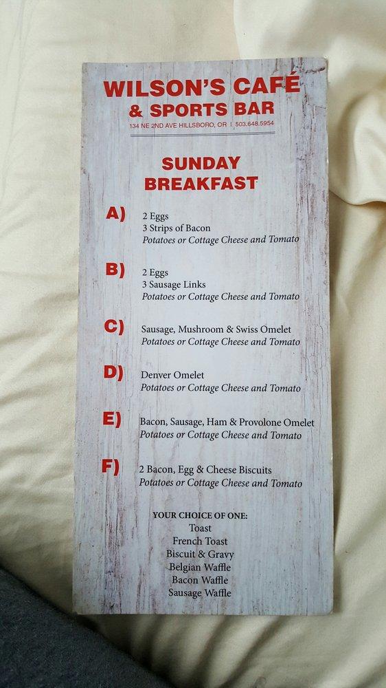 Menu at Wilson's Cafe & Sports Bar, Hillsboro