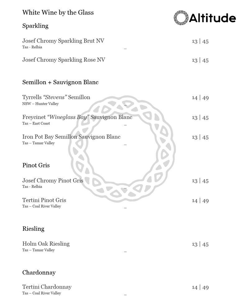 Menu at Altitude Restaurant & Functions, Lauderdale