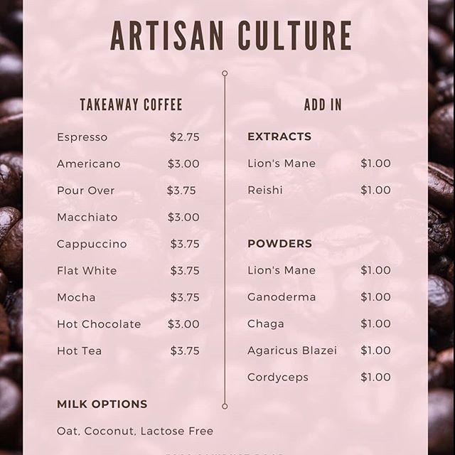 Menu at Artisan Culture Coffee restaurant, The Woodlands