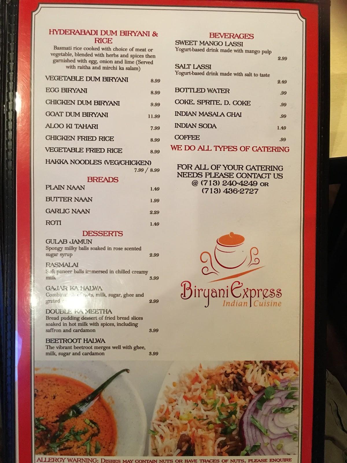 Menu at Biryani Express restaurant, Pearland, Broadway St U