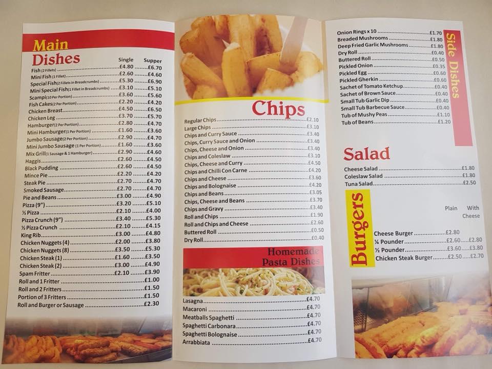 Menu at Cosmo's fast food, Paisley
