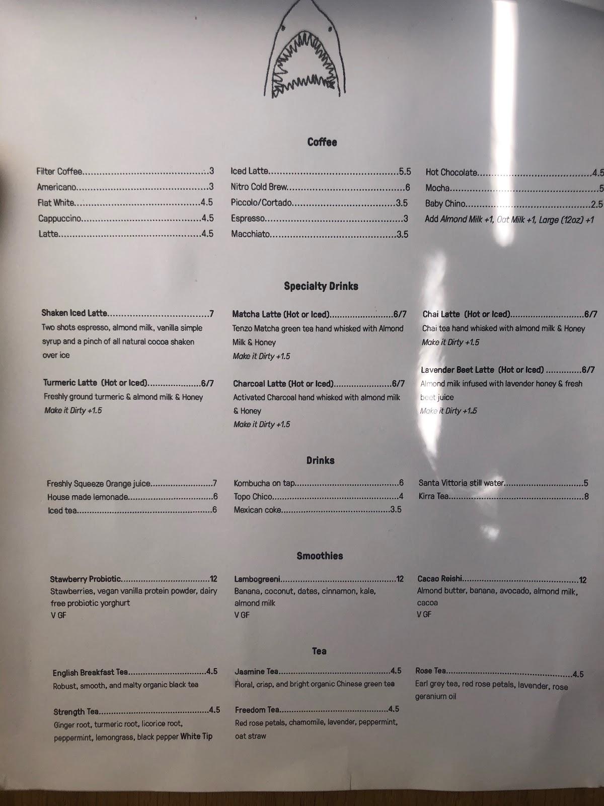 Menu at Great White cafe, Culver City, Pacific Ave