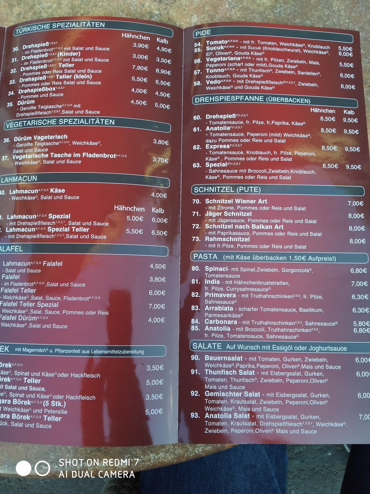 Menu at La Truva restaurant, Kassel