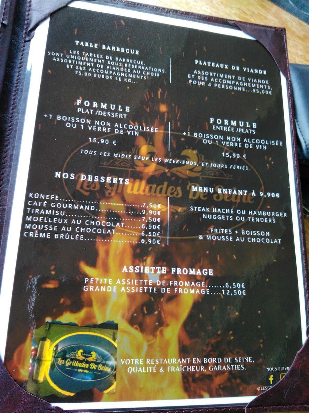 Menu au Les Grillades De Seine restaurant, Le Mée-sur-Seine