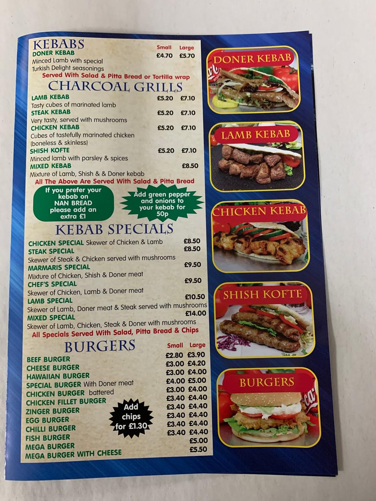 Menu at Marmaris restaurant, Stoke-on-Trent, 477 Chell Heath Rd