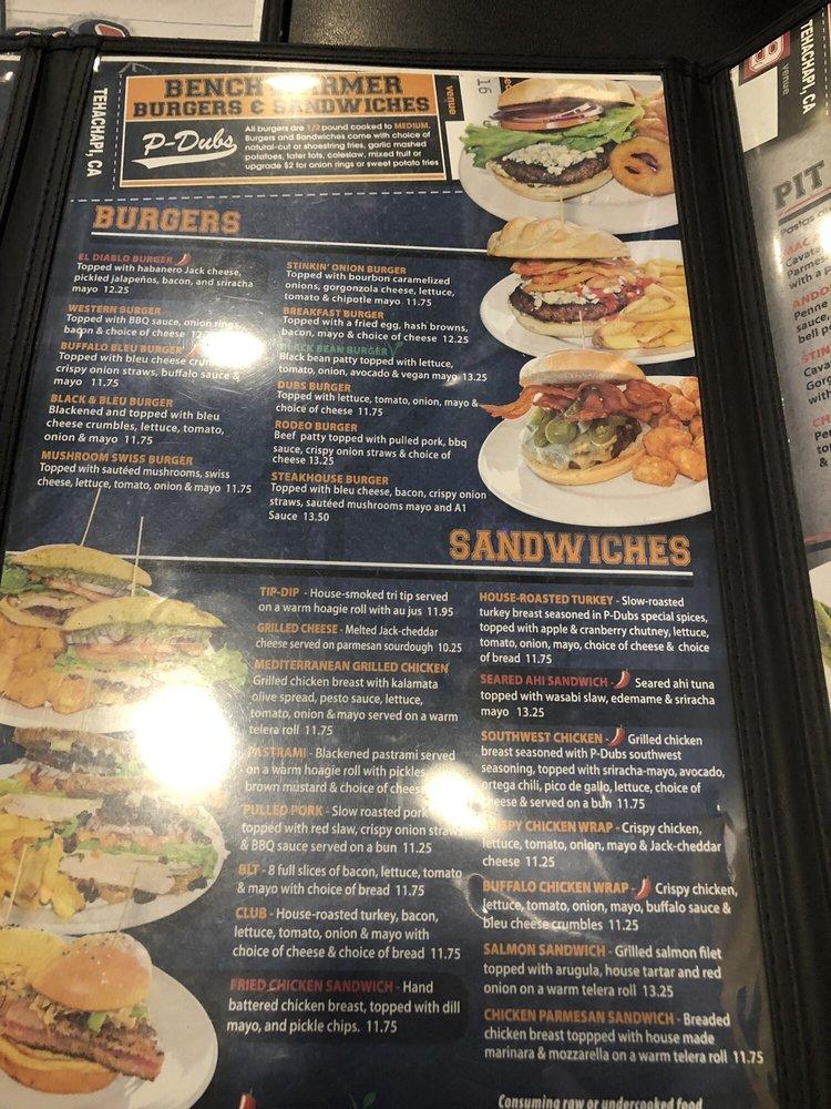 Menu at P-Dubs Brew Pub, Tehachapi, Santa Lucia St
