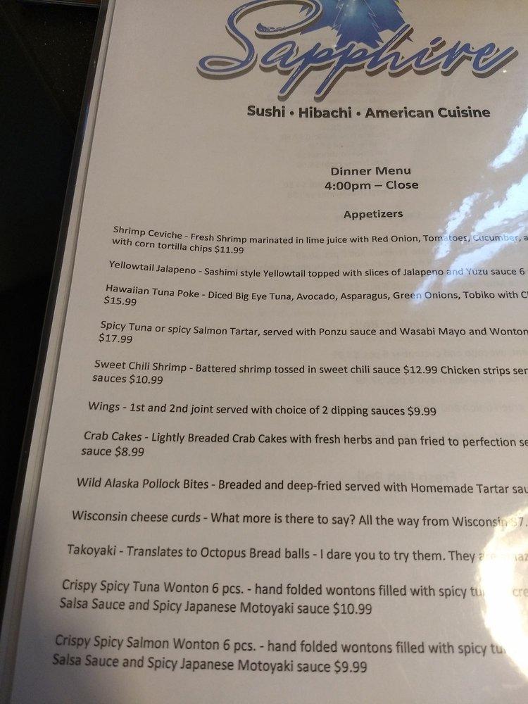 Menu at Sapphire Sushi, Hibachi & American Cuisine restaurant, Detroit ...