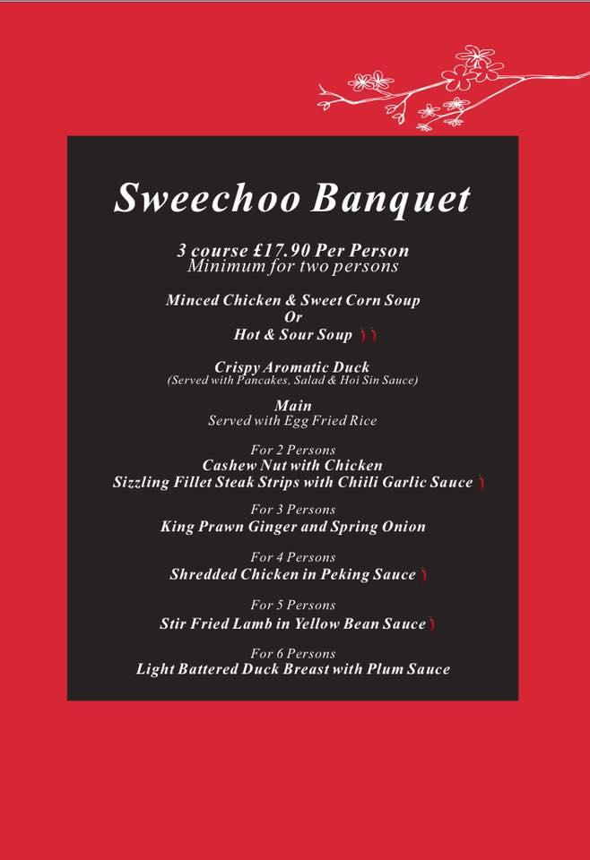 Menu at Sweechoo Chinese Restaurant, Bedlington