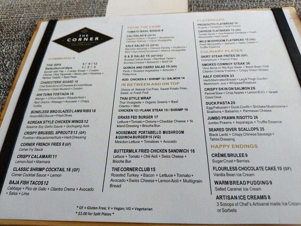 Menu at The Corner pub & bar, Pasadena
