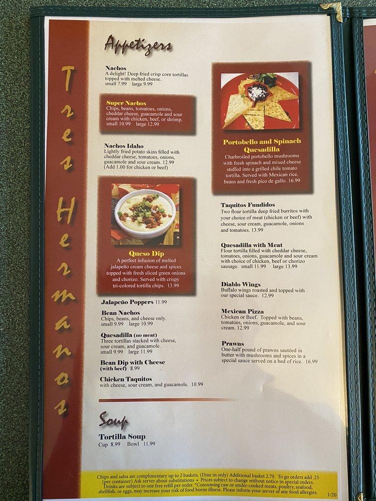 Menu at Tres Hermanos restaurant, Marysville