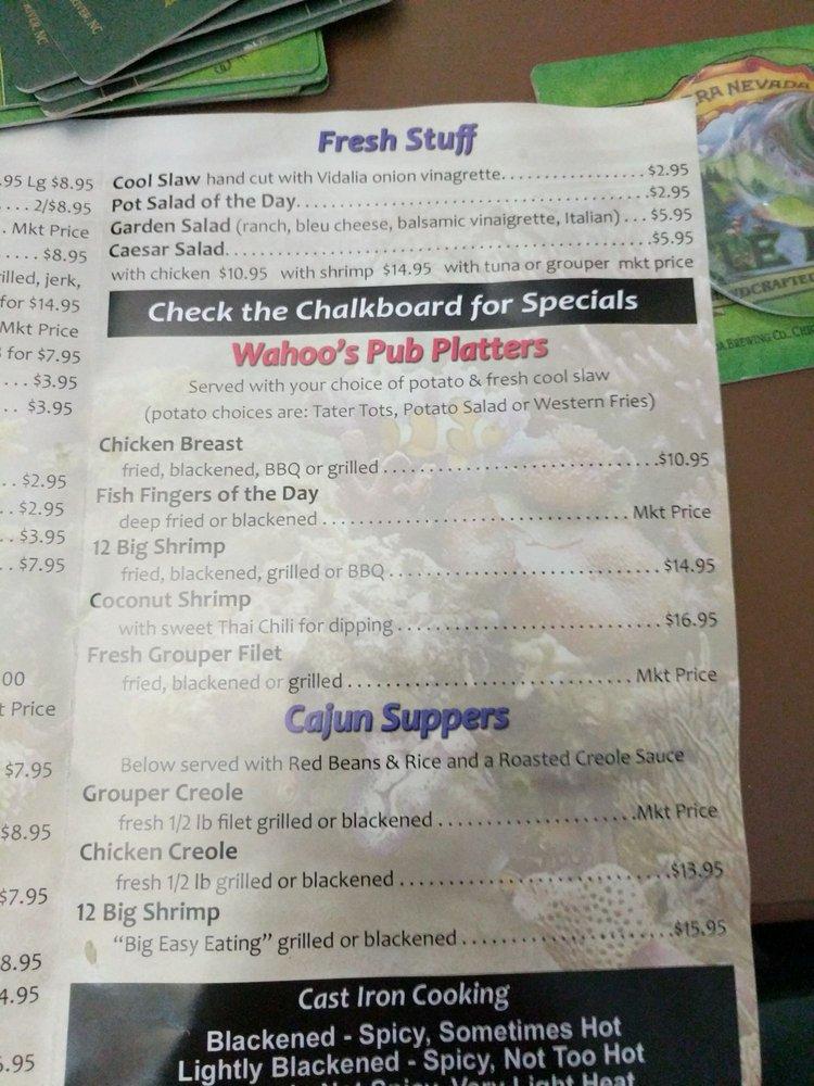 Menu at Wahoo's Bayside Pub and Grill, Redington Shores