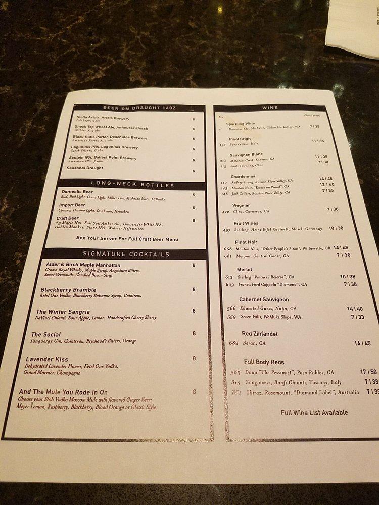 Menu at Alder & Birch pub & bar, Las Vegas