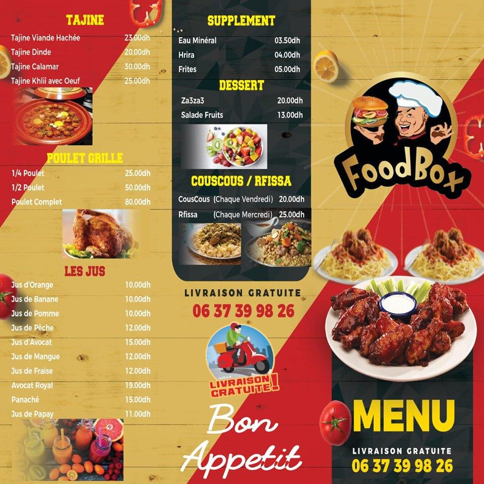 Menu at Food Box restaurant, El Jadida, food box