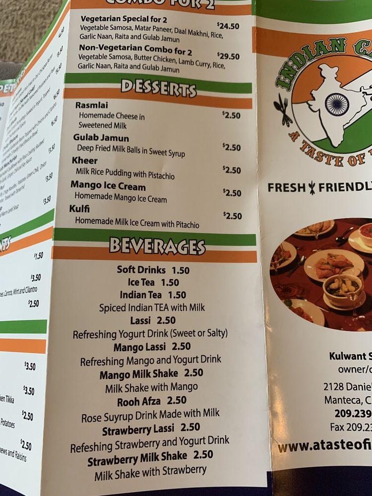Menu at Indian Cafe Manteca CA, Manteca