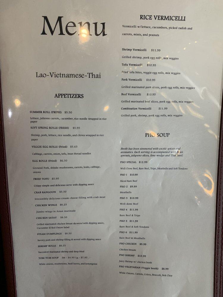 Menu at Pho Real restaurant, Carmel