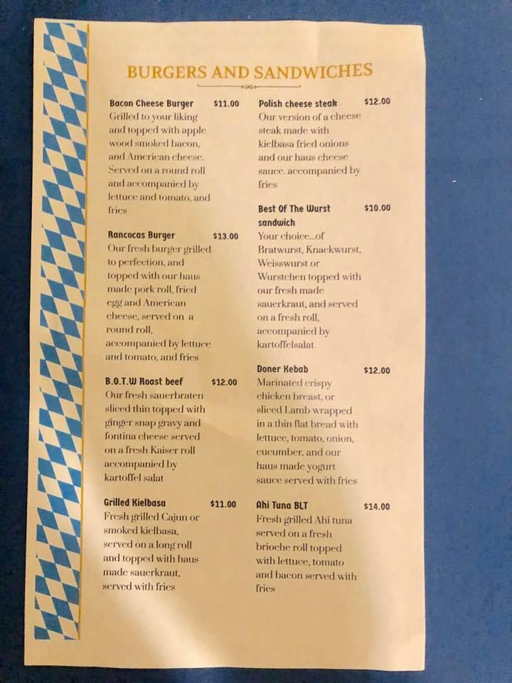 Menu at Best of the Wurst German Kitchen restaurant, Riverside