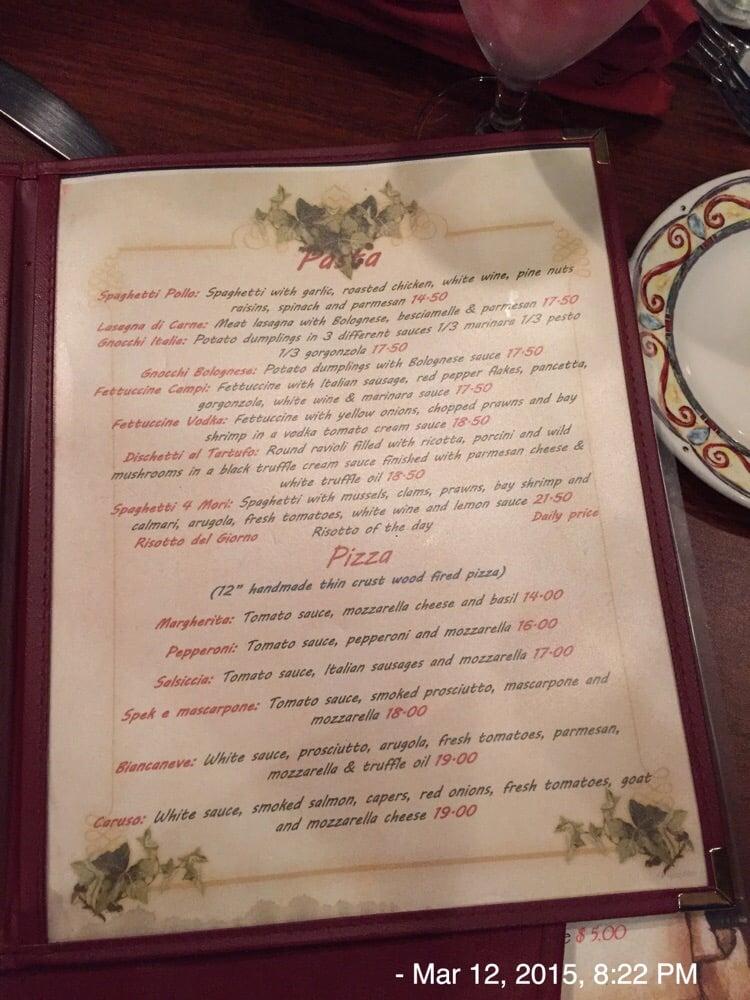 Menu at Caruso's Tuscan Cuisine pizzeria, Capitola