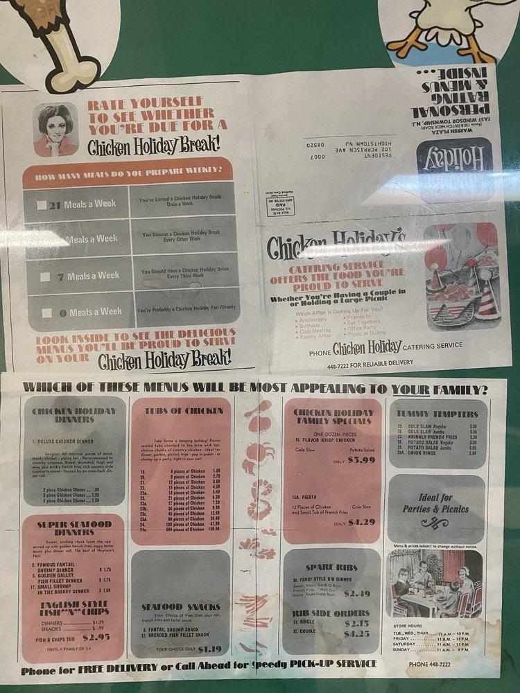 Menu at Chicken Holiday restaurant, East Windsor