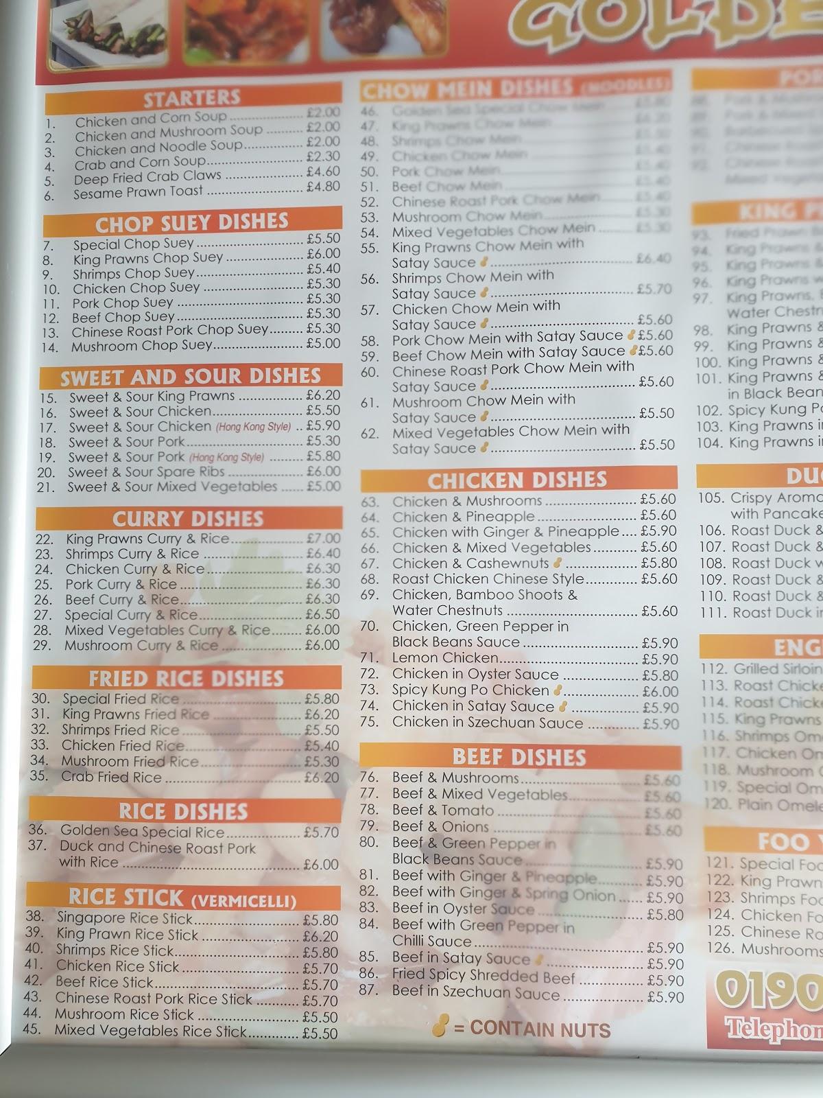 Menu at Golden Sea fast food, Greenleys, 7 Wolverton Rd