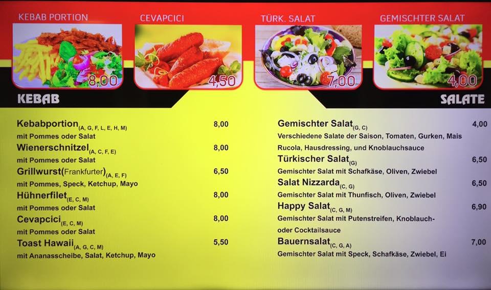 Menu at Happy IMBISS restaurant, Walchsee