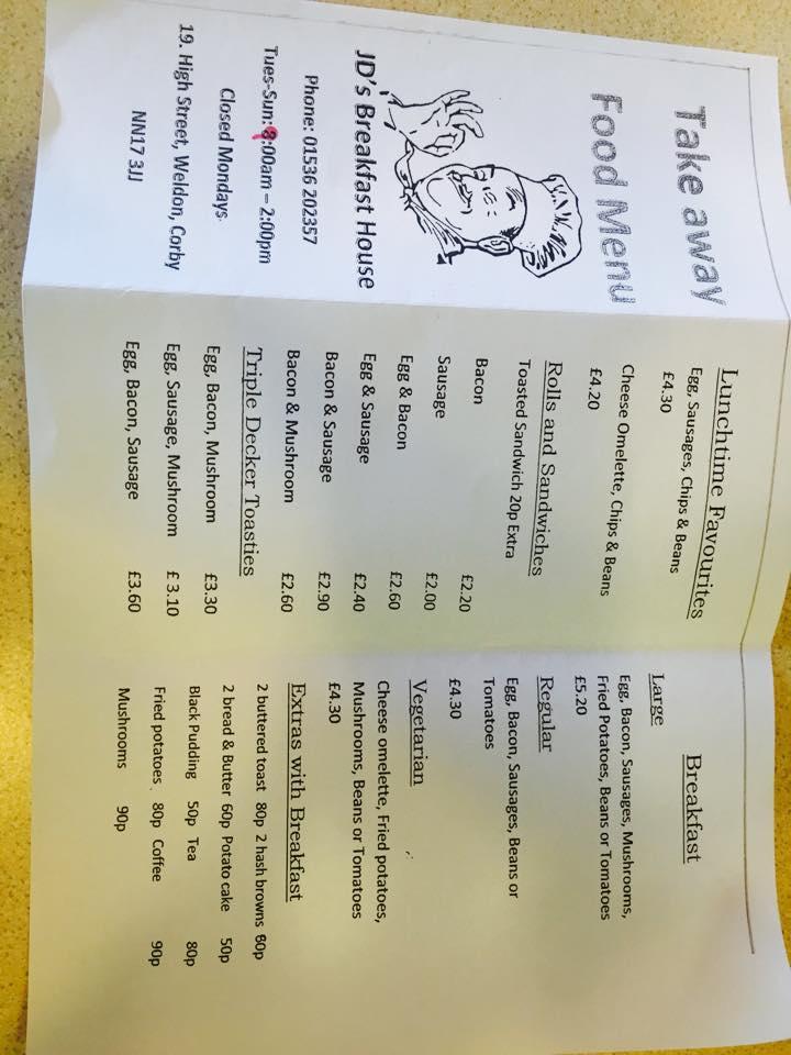Menu at JD's Breakfast House restaurant, Corby