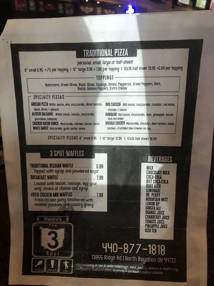 Menu at Mastro's The 3 Spot pub & bar, North Royalton