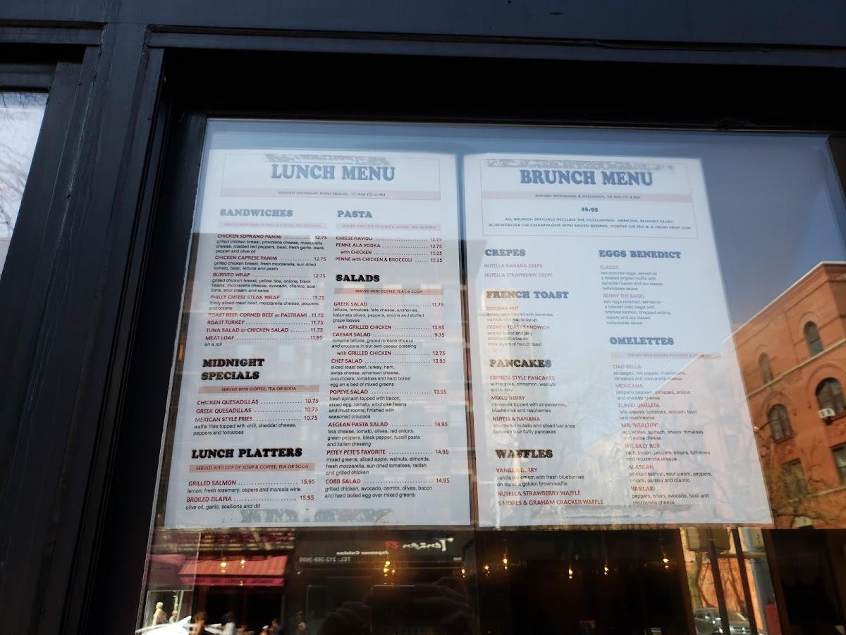 Menu at Midnight Express Diner restaurant, New York City, 2nd Ave
