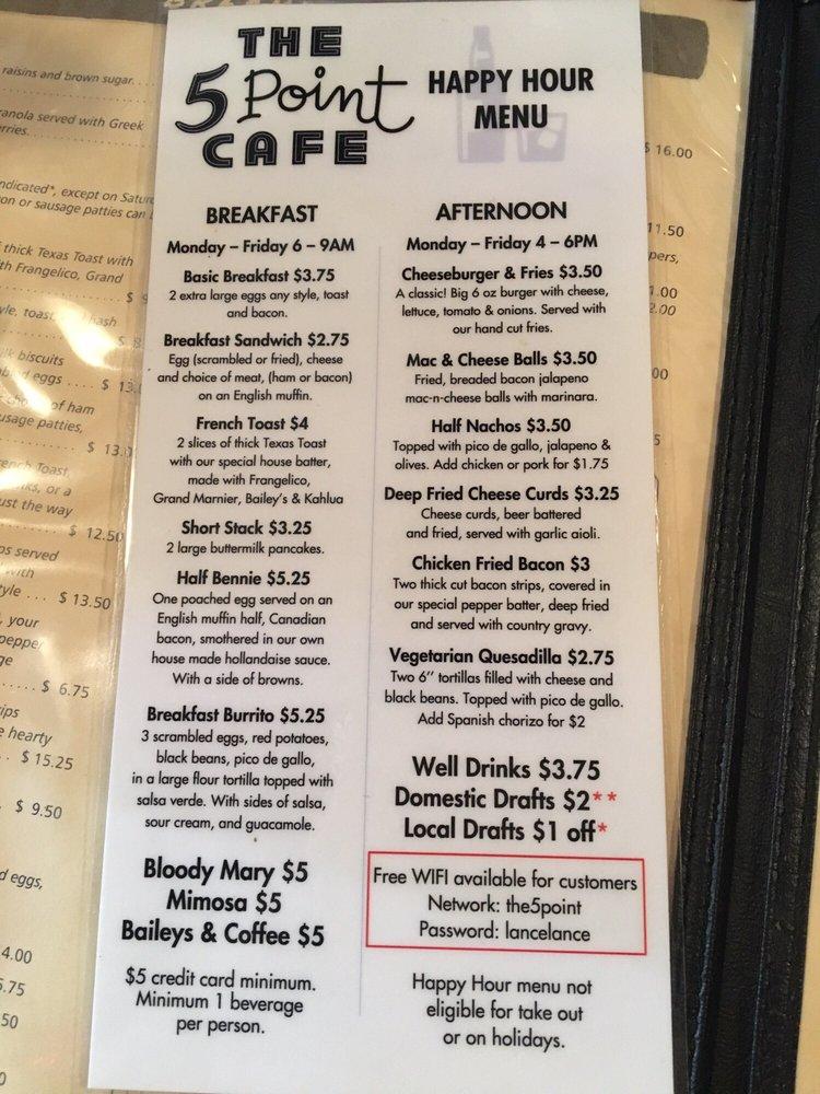 Menu at The 5 Point Cafe 24 Hour Legendary Dive Bar & Diner, Seattle