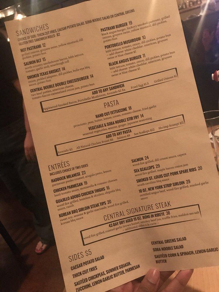 Menu at The Central Restaurant & Bar, York