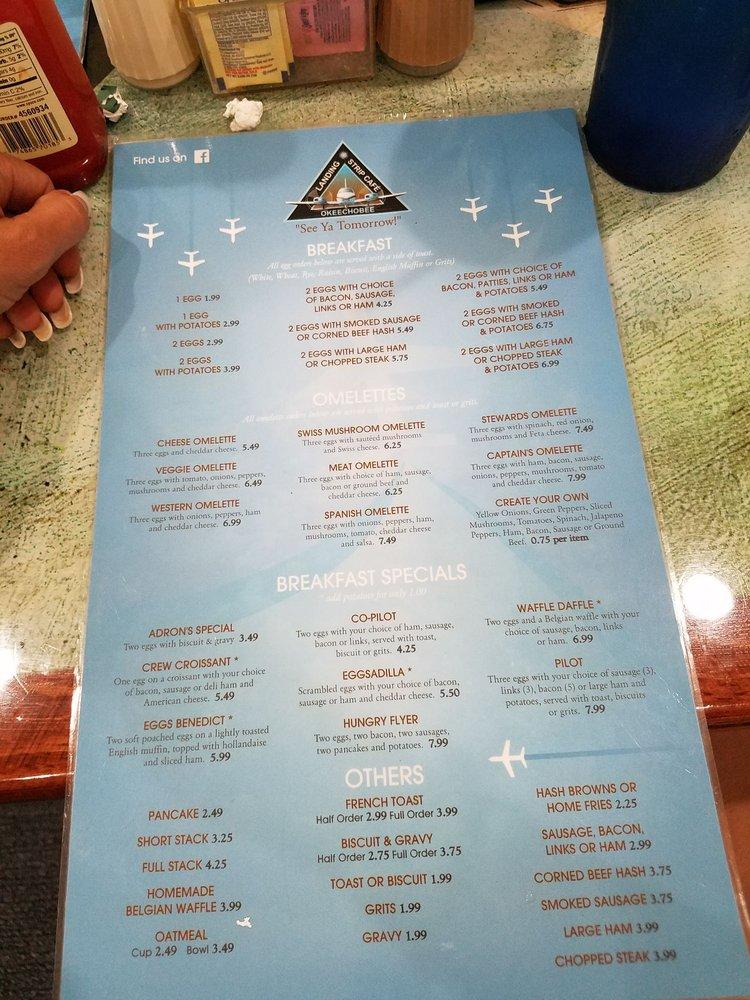 Menu at Landing Strip Cafe, Okeechobee
