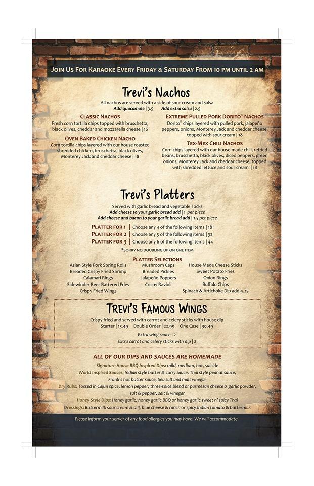 Menu at New Trevi Restaurant, Sudbury