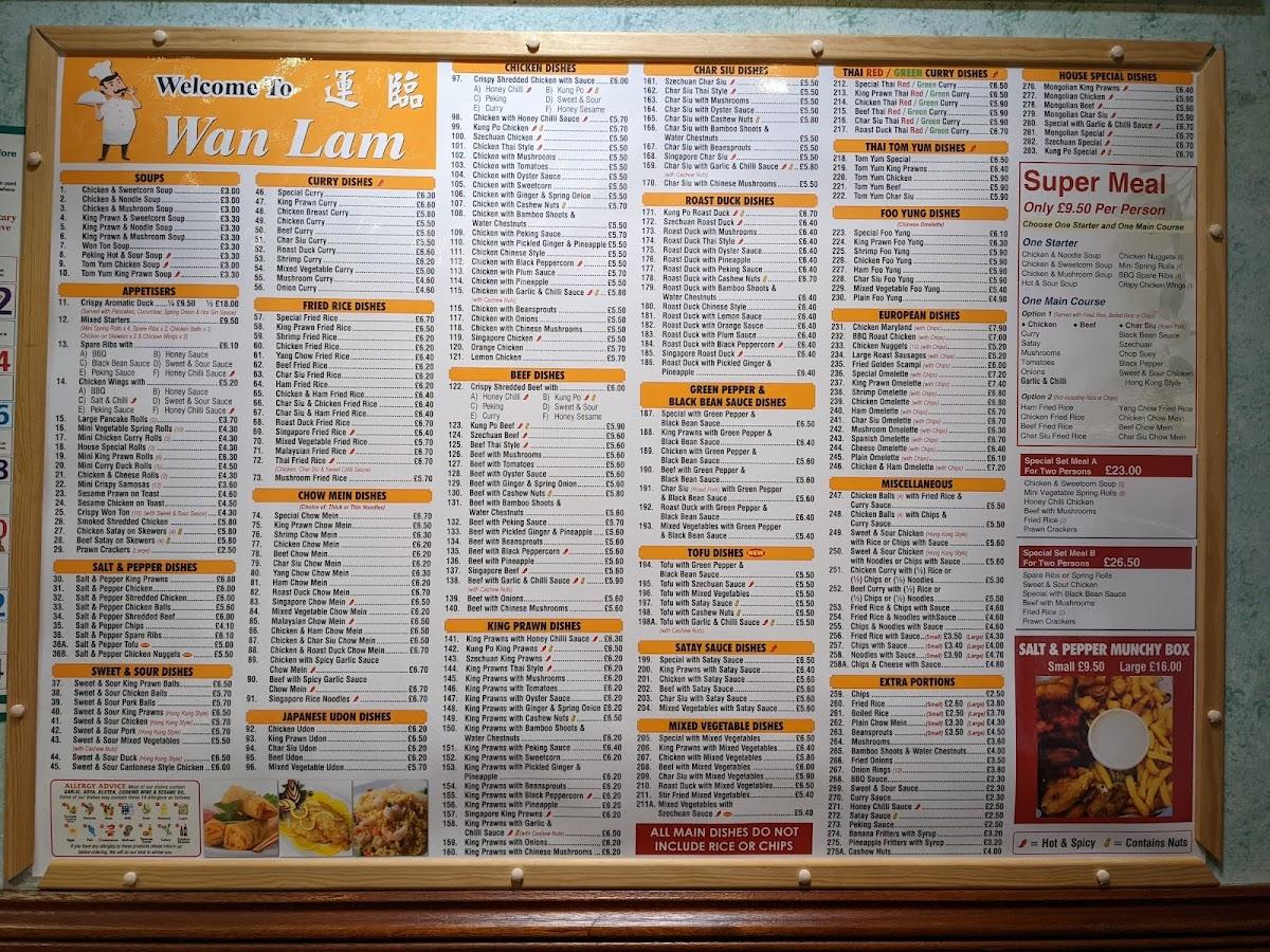 Menu at Wan Lam fast food, Dunfermline