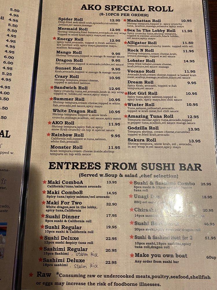 Menu at Ako Sushi & Seafood restaurant, Titusville