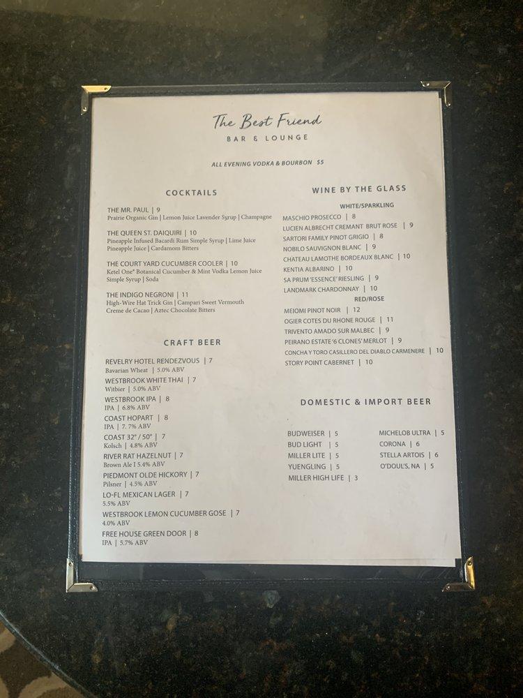 Menu at The Best Friends Lounge pub & bar, Charleston