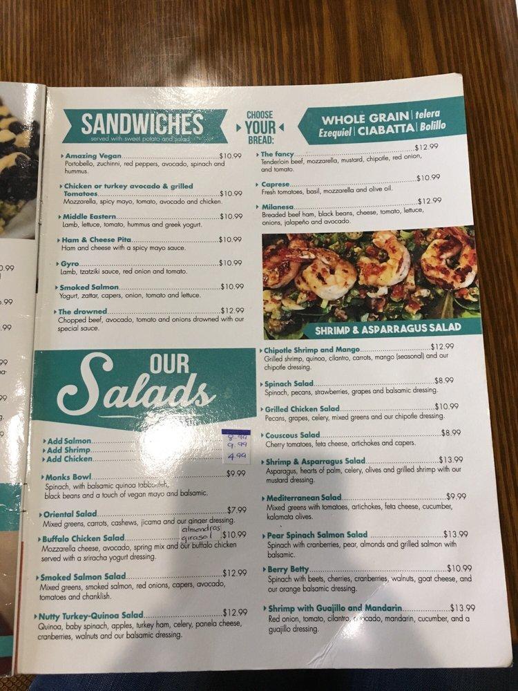 Menu at Greens and Lemons restaurant, Mission