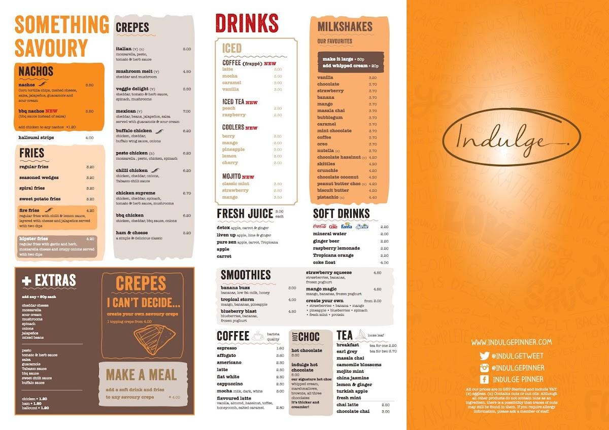 Menu at Indulge desserts, Pinner, 209-211 Marsh Rd